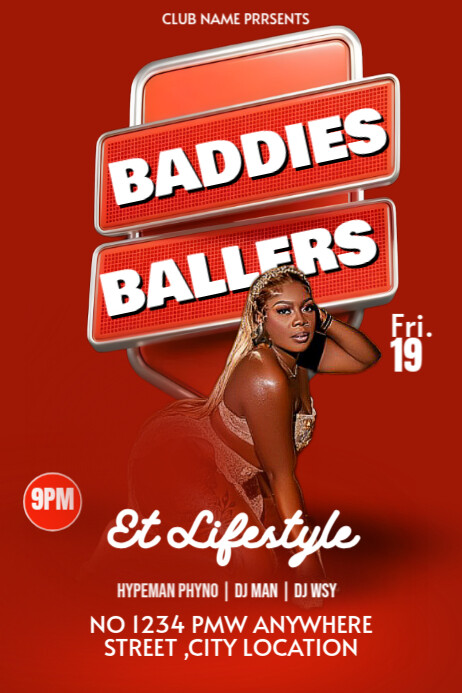Red Maximalist Baddies Ballers Night Poster Template | PosterMyWall