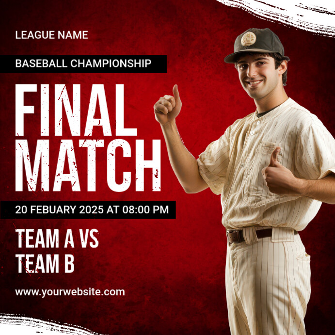 Red Maximalist Baseball Championship Instagram Post Template | PosterMyWall