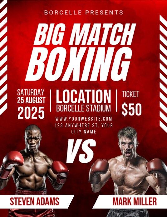 Red Maximalist Big Boxing Match Flyer (us Letter) Template | PosterMyWall