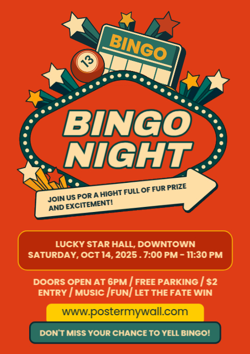 Red Maximalist Bingo Night Event A4 Template | PosterMyWall