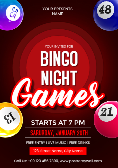 Red Maximalist Bingo Night Event A4 Template | PosterMyWall