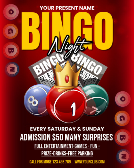 Red Maximalist Bingo Night Event Contest Instagram Portrait Template ...