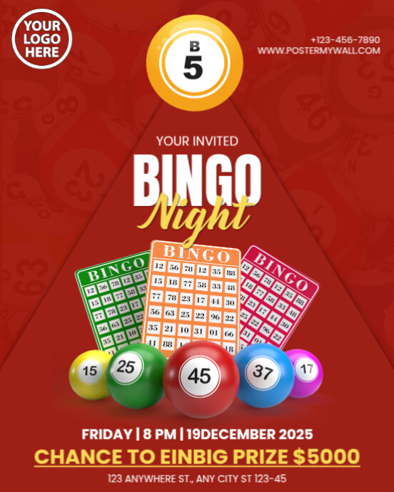 Red Maximalist Bingo Night Event Instagram Portrait Template | PosterMyWall