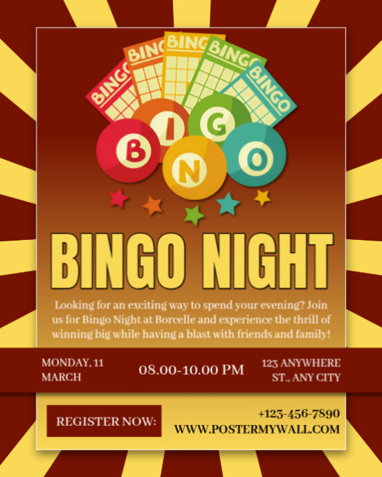 Red Maximalist Bingo Night Event Invitation Instagram Portrait Template ...