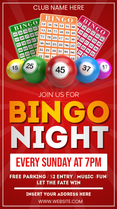 Red Maximalist Bingo Night Event Invitation Instagram Story Template ...