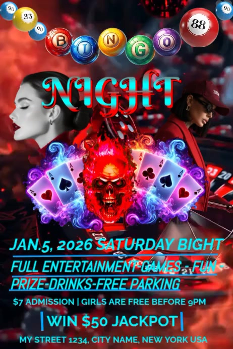 Plantilla de Red Maximalist Bingo Night Event Poster Video | PosterMyWall