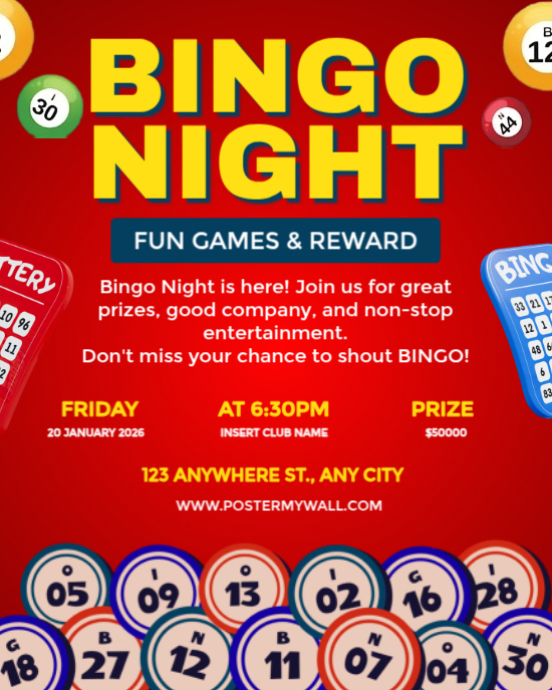 Red Maximalist Bingo Night Invitation Instagram Portrait Template ...