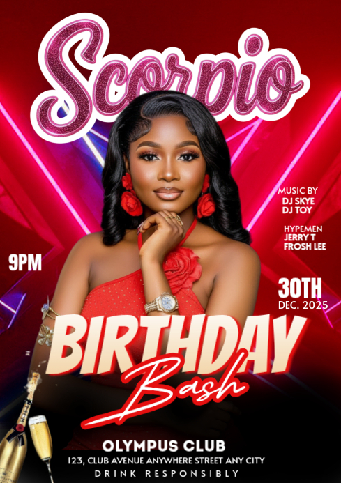 Red Maximalist Birthday Bash A3 Template | PosterMyWall