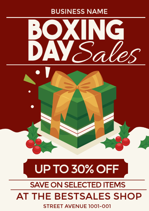 Red Maximalist Boxing Day Flyer A3 Template | PosterMyWall
