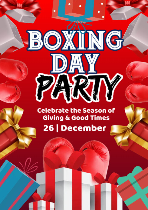 Red Maximalist Boxing Day Party A4 Template | PosterMyWall