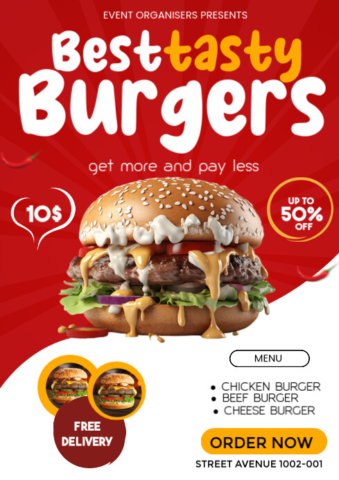 Copy of Red Maximalist Burger Ad Flyer A3 | PosterMyWall