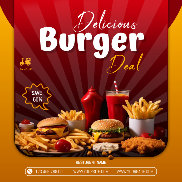 Red Maximalist Burger Food Menu Instagram Pos Template | PosterMyWall