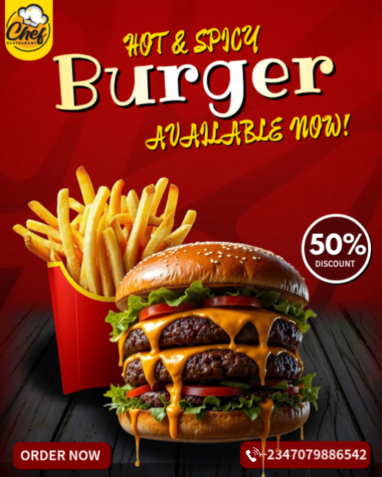 Plantilla de Red Maximalist Burger Instagram Portrait | PosterMyWall