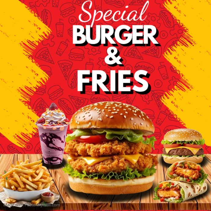 Red Maximalist Burger Instagram Post Template | PosterMyWall