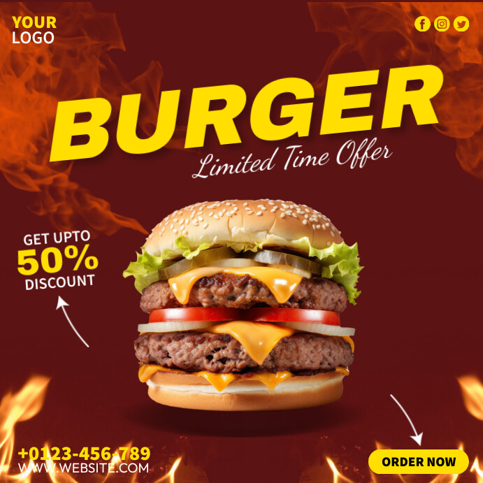 Red Maximalist Burger Instagram Post Template | PosterMyWall