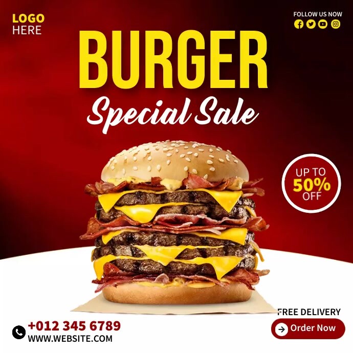 Red Maximalist Burger Menu Instagram Post Templat | PosterMyWall