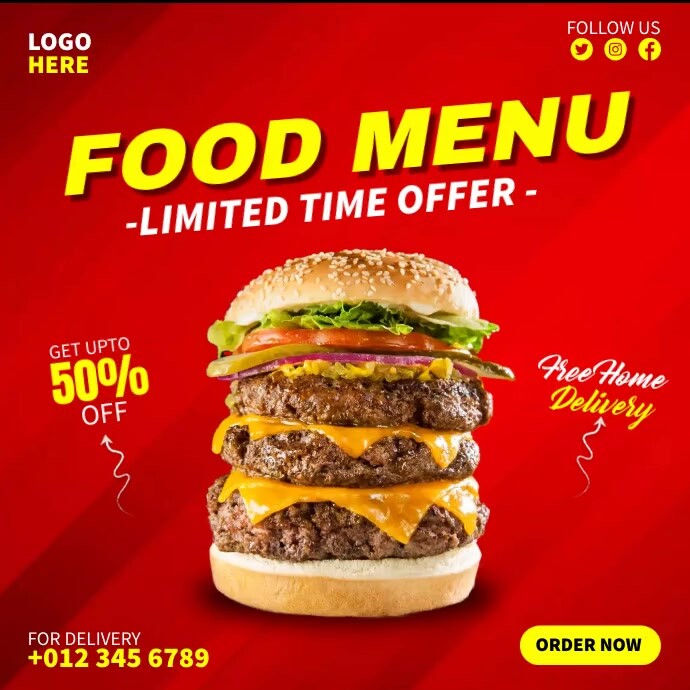 Plantilla de Red Maximalist Burger Menu Instagram Post | PosterMyWall