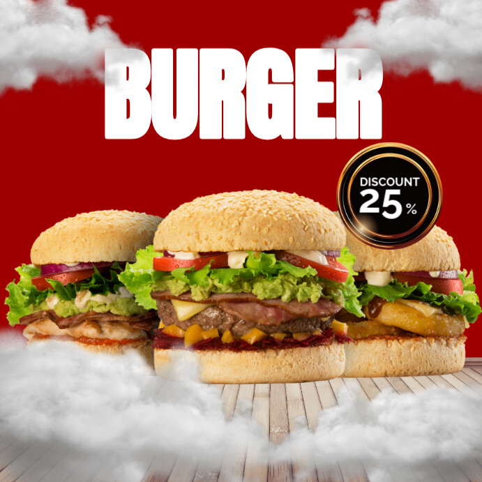 Red Maximalist Burger Menu Instagram Post Template | PosterMyWall