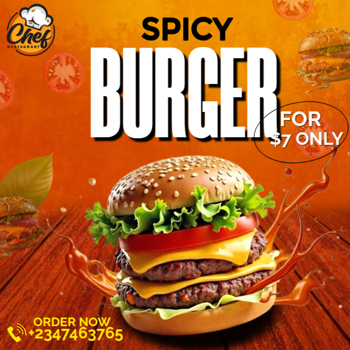 Plantilla de Red Maximalist Burger Square (1:1) | PosterMyWall