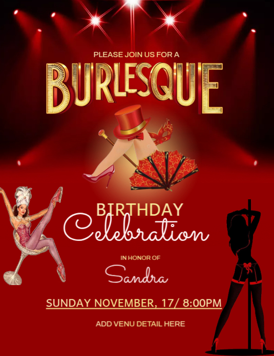 Copy of Red Maximalist Burlesque Birthday Invitation Card Flyer (us ...