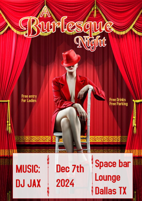 Red Maximalist Burlesque Night A4 Template | PosterMyWall
