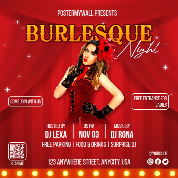 Plantilla de Red Maximalist Burlesque Party Poster Flyer Instagram Post | PosterMyWall