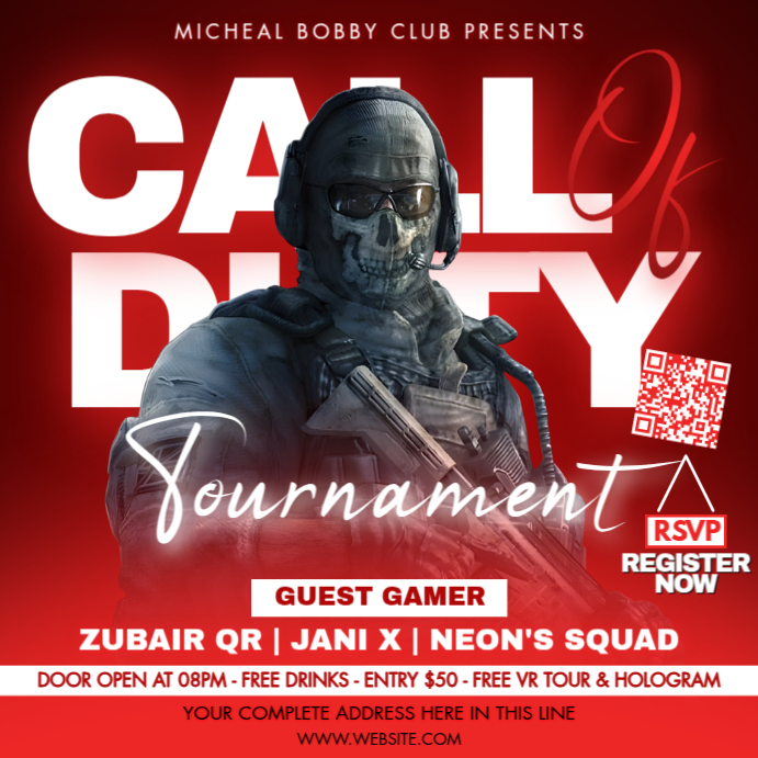 Red Maximalist Call Of Duty Gaming Tournament Squads Invitaton ...