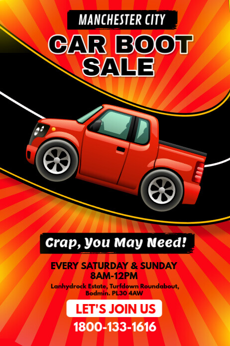 Red Maximalist Car Boot Sales Poster Template | PosterMyWall