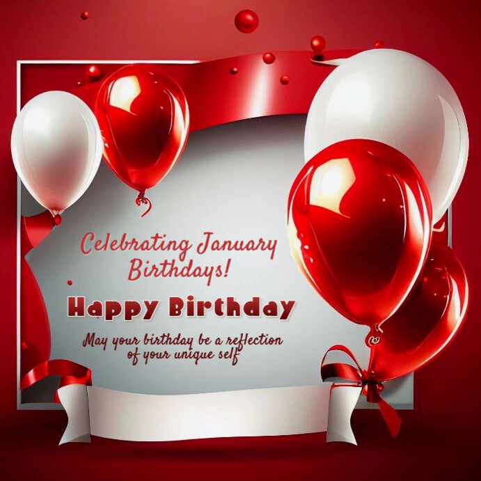 Red Maximalist Celebrating January Birthdays Instagram Post Template ...