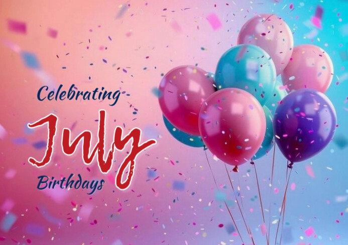 Red Maximalist Celebrating July Birthdays A4 Template | PosterMyWall