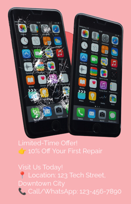 Red Maximalist Cell Phone Repairing Service Flyer, Iphone Repairing ...