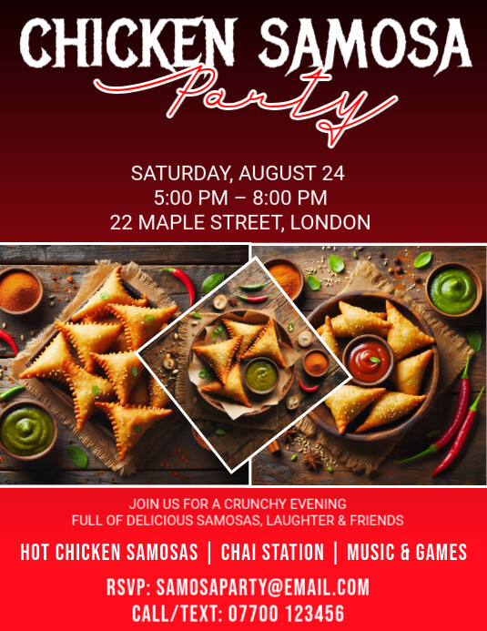 Red Maximalist Chicken Samosa Flyer (us Letter) Template | PosterMyWall