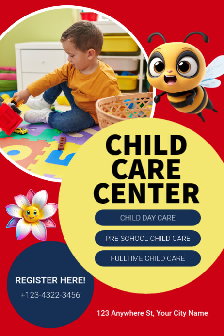 Red Maximalist Child Care Center Poster Template | PosterMyWall