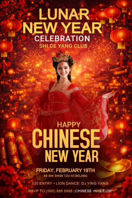 Red Maximalist Chinese Lunar New Year Poster Template | PosterMyWall