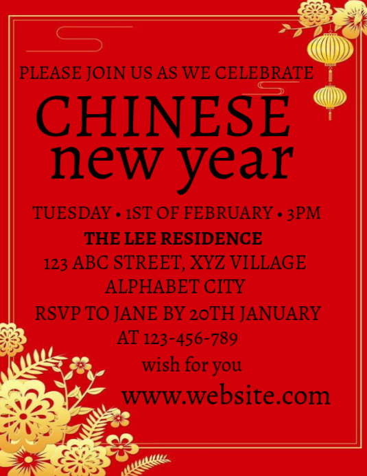 Red Maximalist Chinese New Year Invitation Flyer (us Letter) Template ...