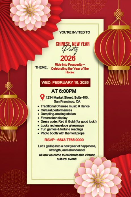 Plantilla de Red Maximalist Chinese New Year Party Poster | PosterMyWall
