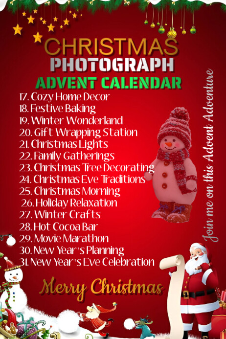 Copy of Red Maximalist Christmas Advent Photograph Advent Calendar Poster | PosterMyWall