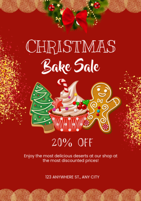 Red Maximalist Christmas Bake Sale A4 Template | PosterMyWall