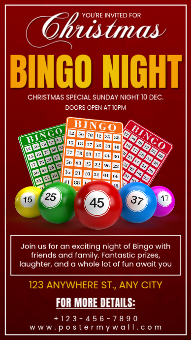 Red Maximalist Christmas Bingo Night Event Instagram Story Template ...