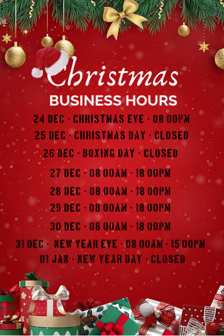 Red Maximalist Christmas Business Hours Poster Template | PosterMyWall