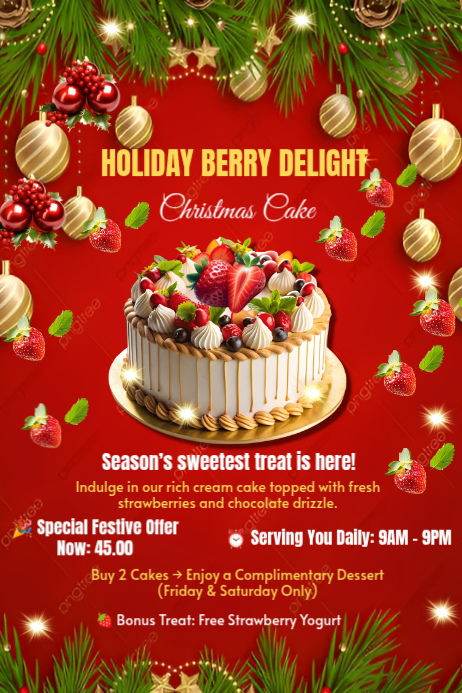 Red Maximalist Christmas Cake Flyer Poster Template | PosterMyWall