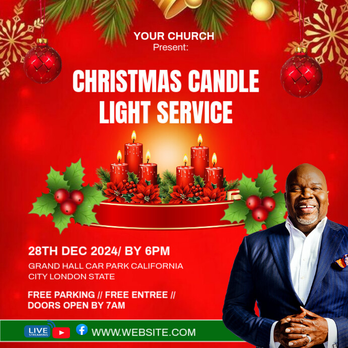 Red Maximalist Christmas Candle Light Service Invitation Template ...