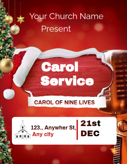 Red Maximalist Christmas Carol Flyer (us Letter) Template | PosterMyWall