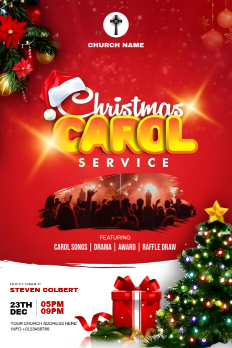 Red Maximalist Christmas Carol Flyer Poster Template | PosterMyWall