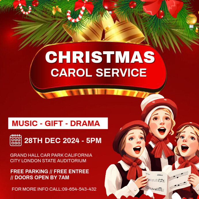 Copy of Red Maximalist Christmas Carol Service Invitation Template ...