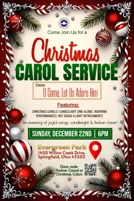 Red Maximalist Christmas Carol Service Poster Template | PosterMyWall