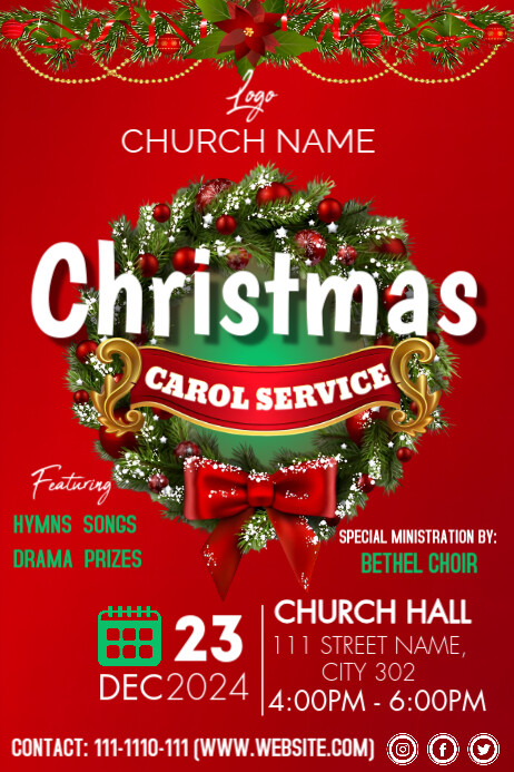Copy of Red Maximalist Christmas Carol Service Poster | PosterMyWall