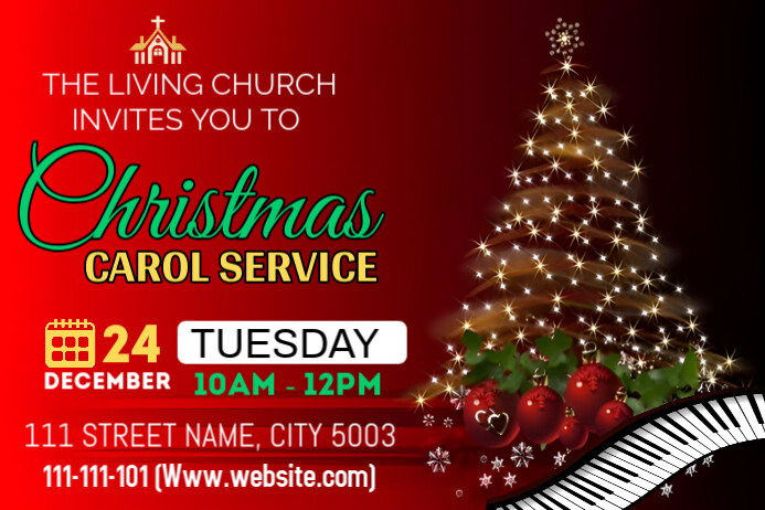 Plantilla de Red Maximalist Christmas Carol Service Poster | PosterMyWall