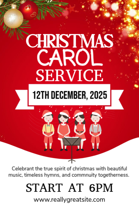 Red Maximalist Christmas Carol Service Poster Template | PosterMyWall