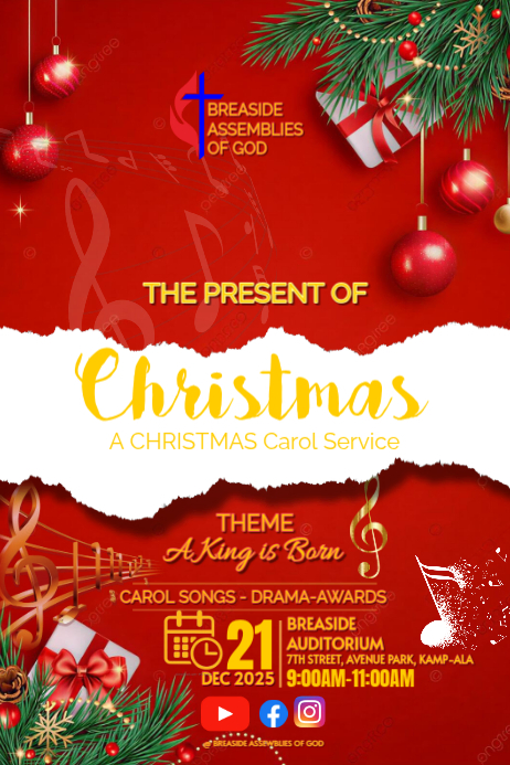 Red Maximalist Christmas Carol Service Poster Template | PosterMyWall
